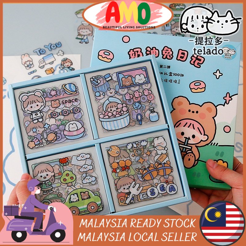 100pcs Happy Day Cute Stickers Box Waterproof Sticker Gift Box Notebook ...