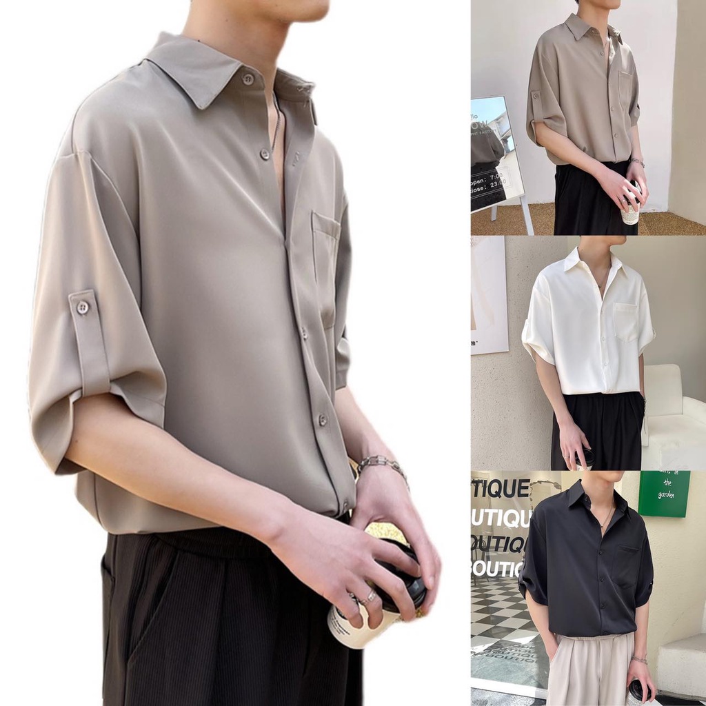 EMW Men's Polo 3/4 Oversized Plain Short Sleeve Fashion Korean Style ...