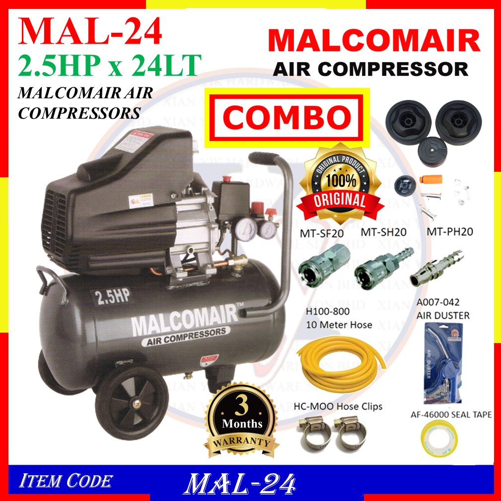 MAL-24 2.5HP x 24LT MALCOMAIR AIR COMPRESSORS | MAL24 | MAL 24 ...