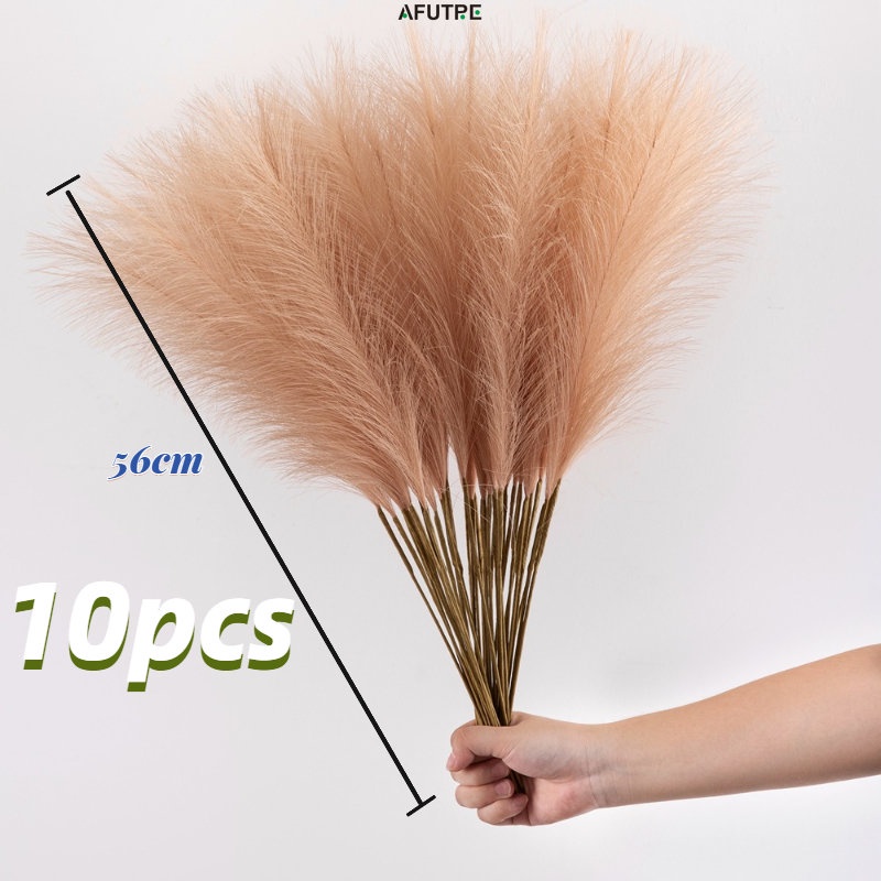 Afutre Faux Pampas Grass Small - 56cm (10pcs) Artificial Small Pampas Grass, Short Pampas Grass ...