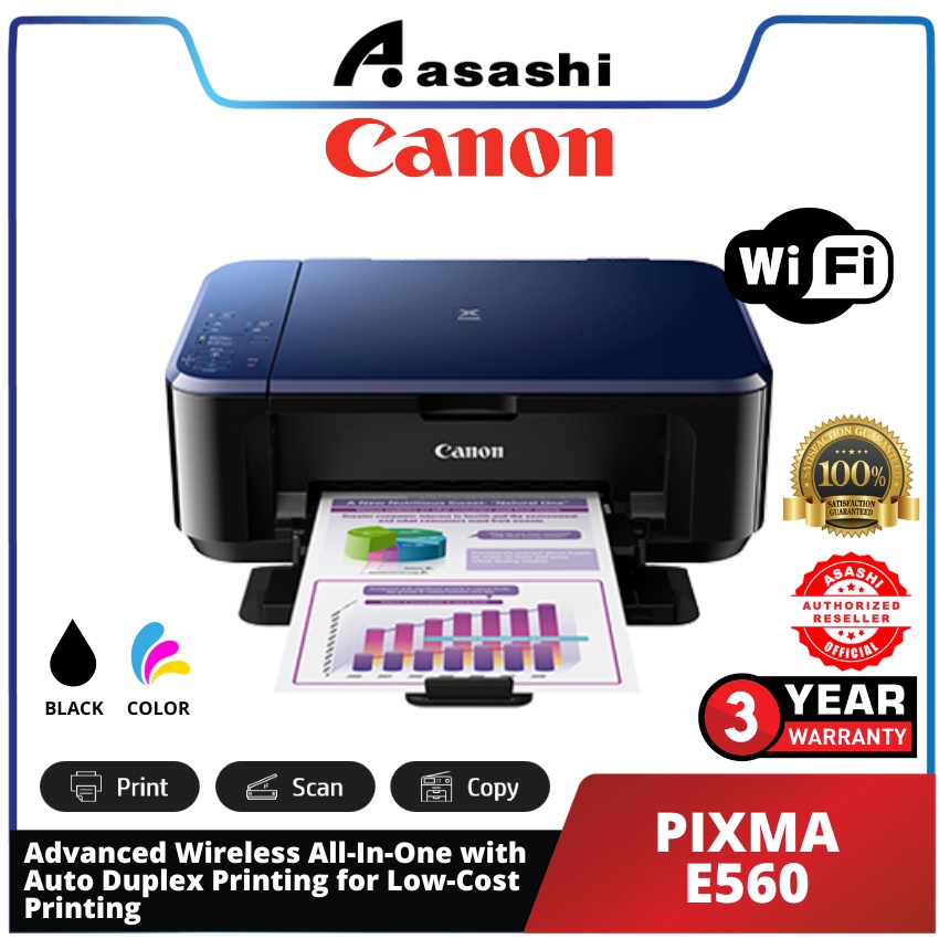 Canon Pixma E560 Inkjet Aio Printer (Print,Scan,Copy,Wireless & Duplex ...