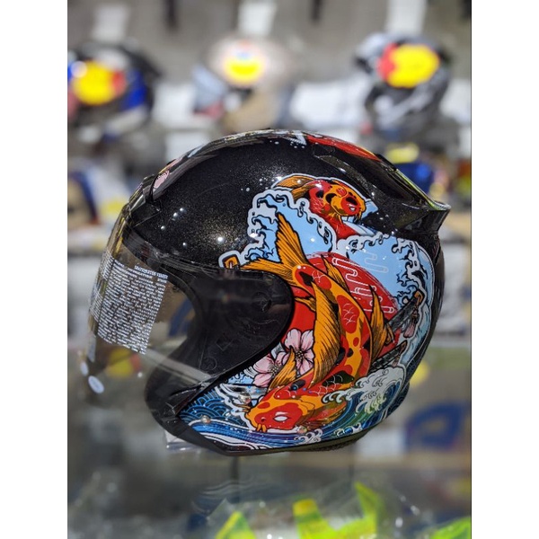 Zeus Helmet ZS-609 Ikan Koi Samurai Black White Metalic Grey Yamaha ...