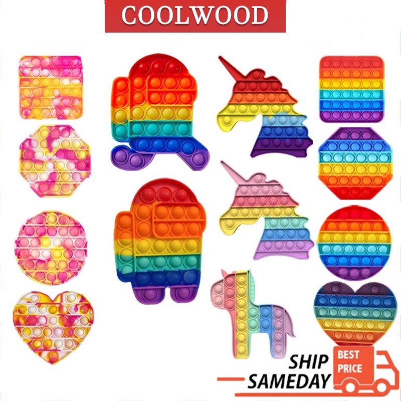 Rainbow Pop it fidget toys unicorn Push Pop Bubble Sensory Fidget Toy ...