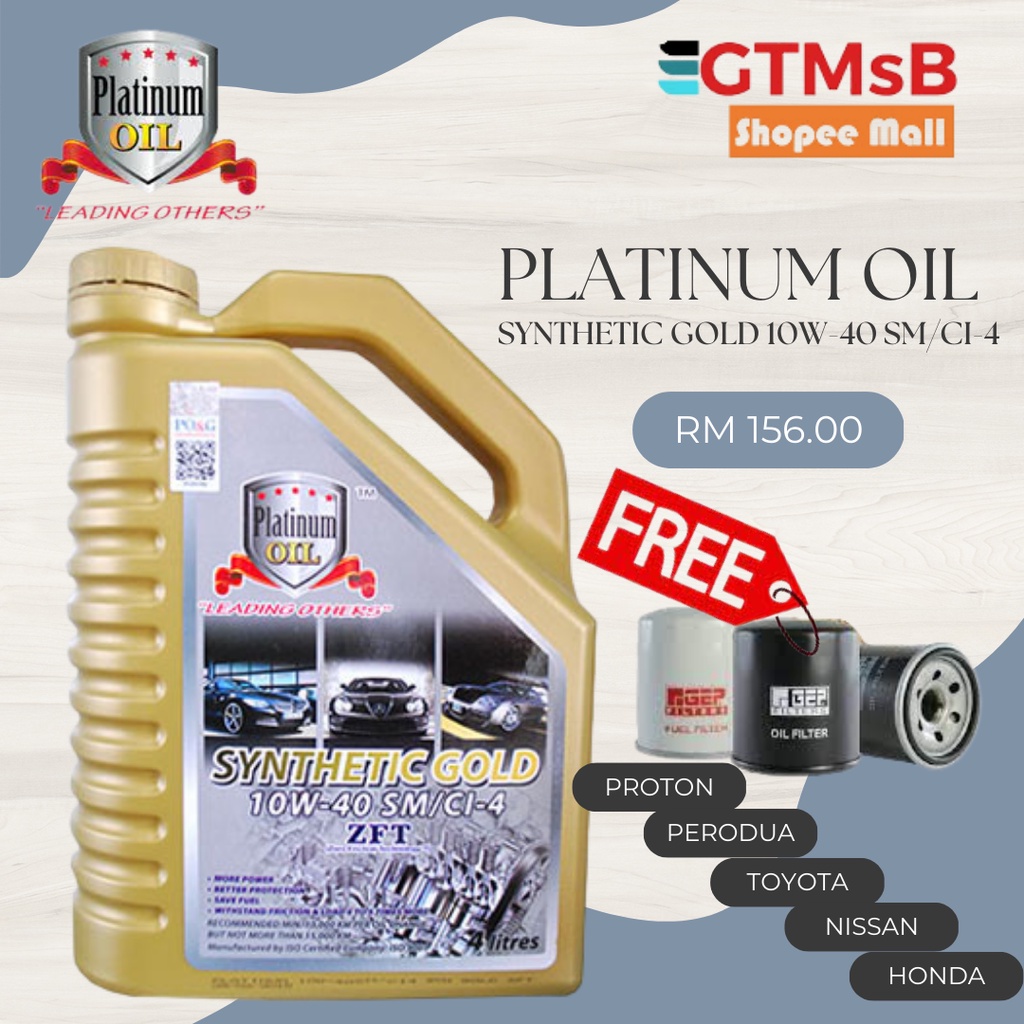 Platinum Oil Synthetic Gold 10w/40 (4L) FREE Oil Filter | Shopee Malaysia