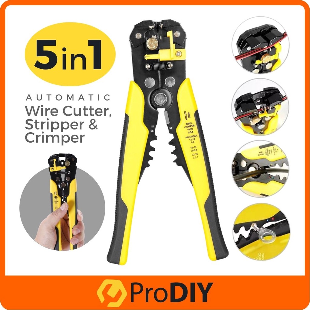 PRODIY 5 in 1 Crimper Wire Sripper Cutter Crimp Wire Cable Stripper ...