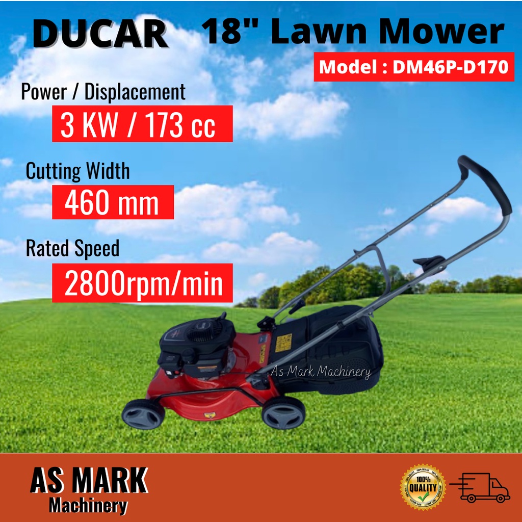 DUCAR DM46P-D170 18" Easy Start Grass Cut Lawn Mower 173cc Petrol Type ...