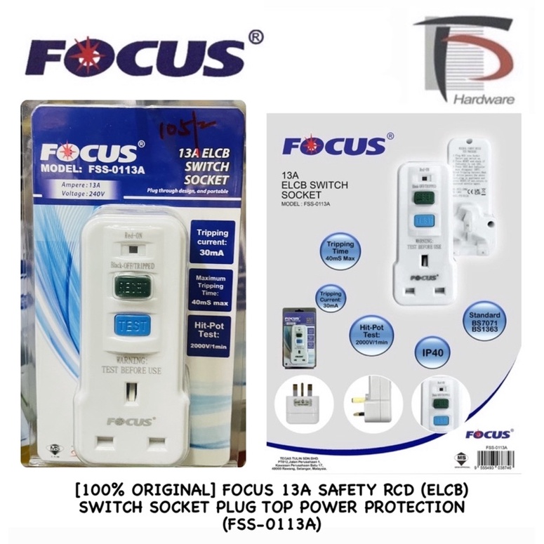 [100% ORIGINAL] FOCUS 13A SAFETY RCD (ELCB) SWITCH SOCKET PLUG TOP ...
