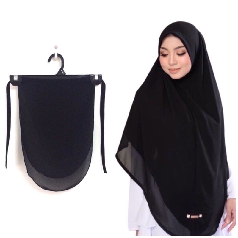 Set Tudung (Bawal Taya Bead+Purdah) Heavy Chiffon Black/Hitam dan ...
