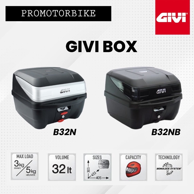 GIVI BOX STORAGE B32N BOLD B32NB 32 LITRE SILVER / BLACK (32 LTR MONOLOCK SYSTEM) | Shopee Malaysia