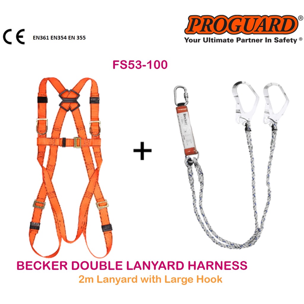 PROGUARD BECKER FULL BODY HARNESS WITH LARGE HOOK DOUBLE LANYARD ...