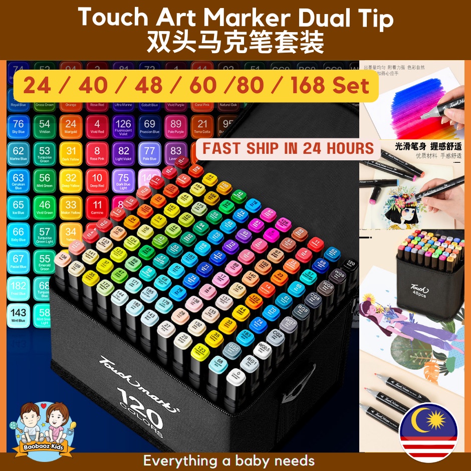Touch Art Marker 24 / 40 / 48 / 60 /80 / 168 Dual Tip Art Coloring ...