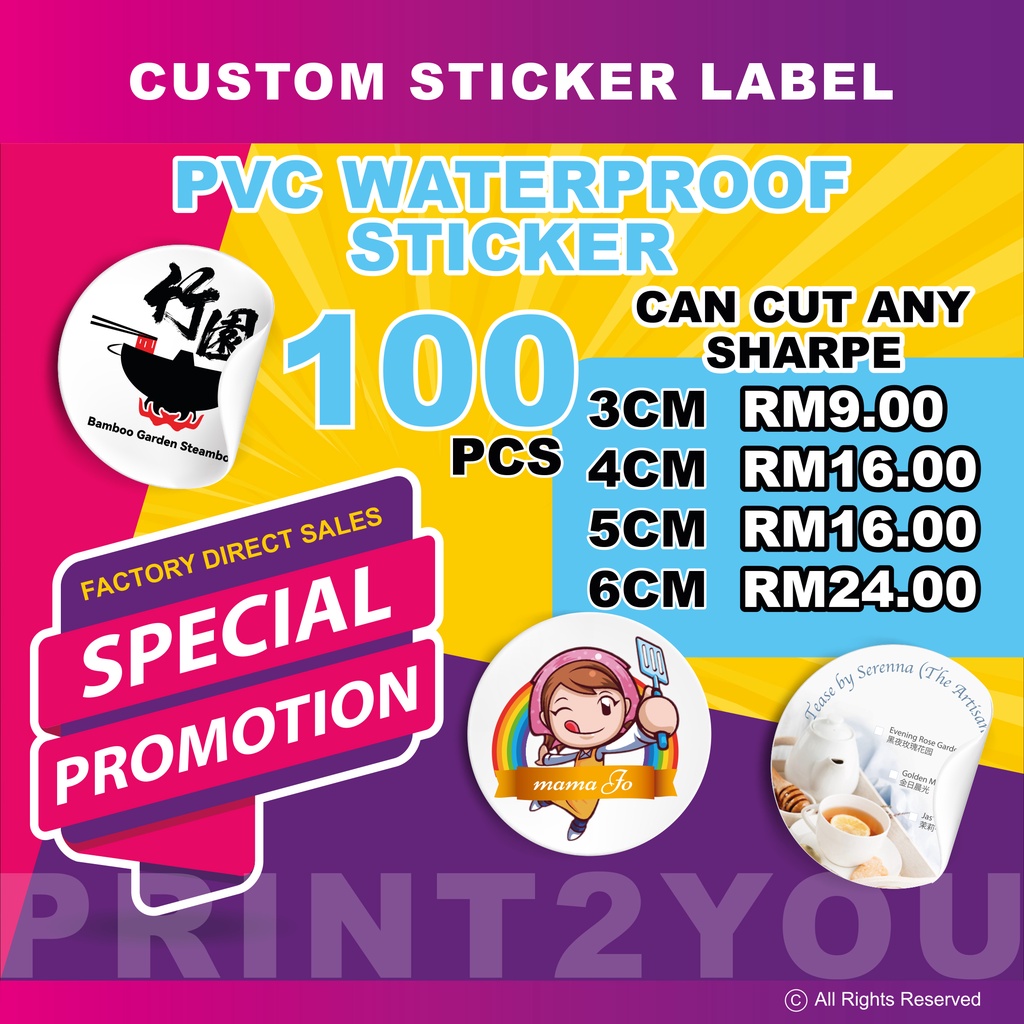 WATERPROOF CUSTOM STICKER | ANY SIZE ANY SHAPE | 3CM TO 6CM | 100PCS TO ...