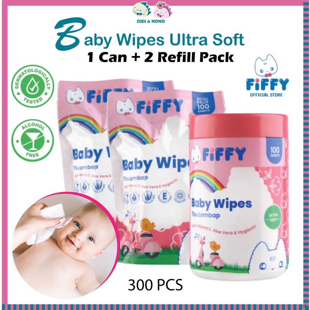 FIFFY Baby Wipes 1 bottle 2 refill (300sheets) | Shopee Malaysia