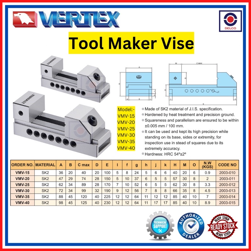 VERTEX TAIWAN VMV-15 to VMV-40 Tool Makers Vise for EDM grinding Machine vmv15 vmv20 vmv30 vmv25 ...