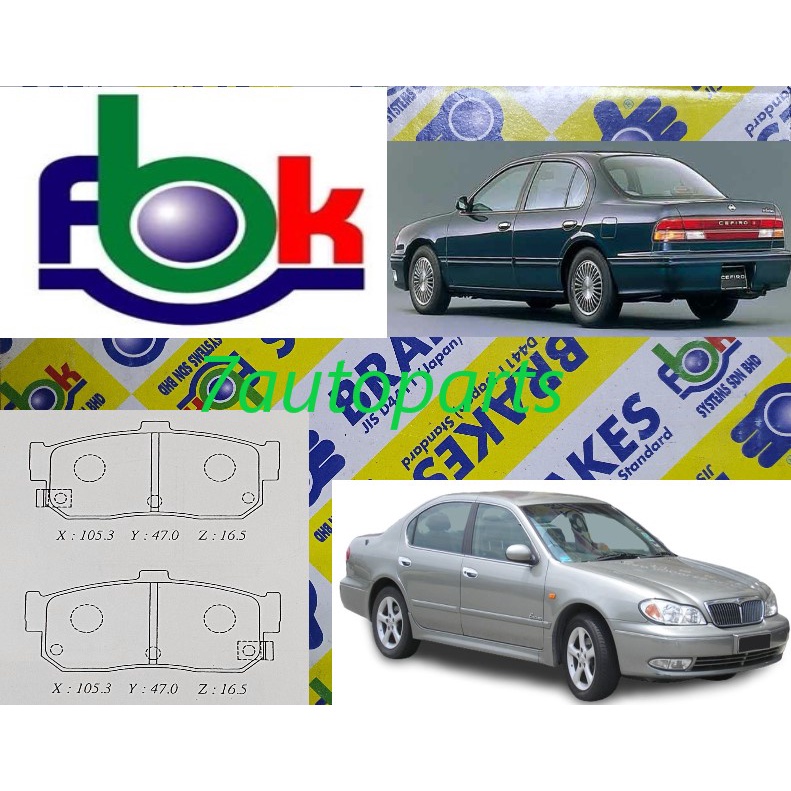 FBK Nissan Cefiro V6 A32 A33 2.0/3.0 Rear Disc Brake Pad (D1148M) | Shopee Malaysia