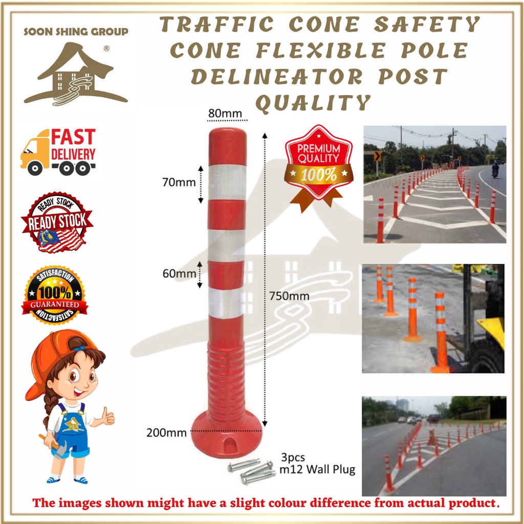 TRAFFIC CONE SAFETY CONE FLEXIBLE POLE DELINEATOR POST QUALITY | Shopee ...