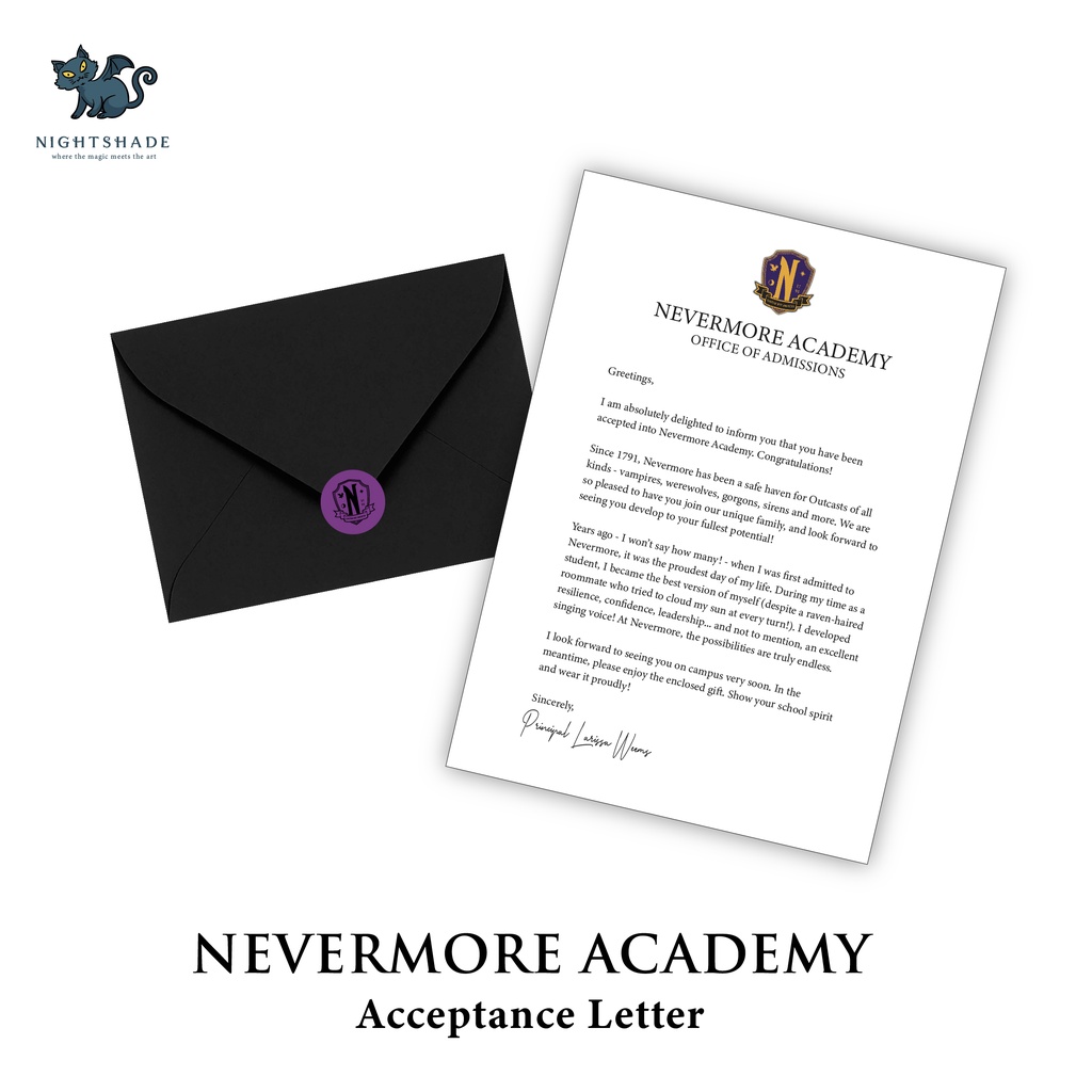 Nevermore Academy Wednesday Addams Netflix Acceptance Letter | Shopee ...