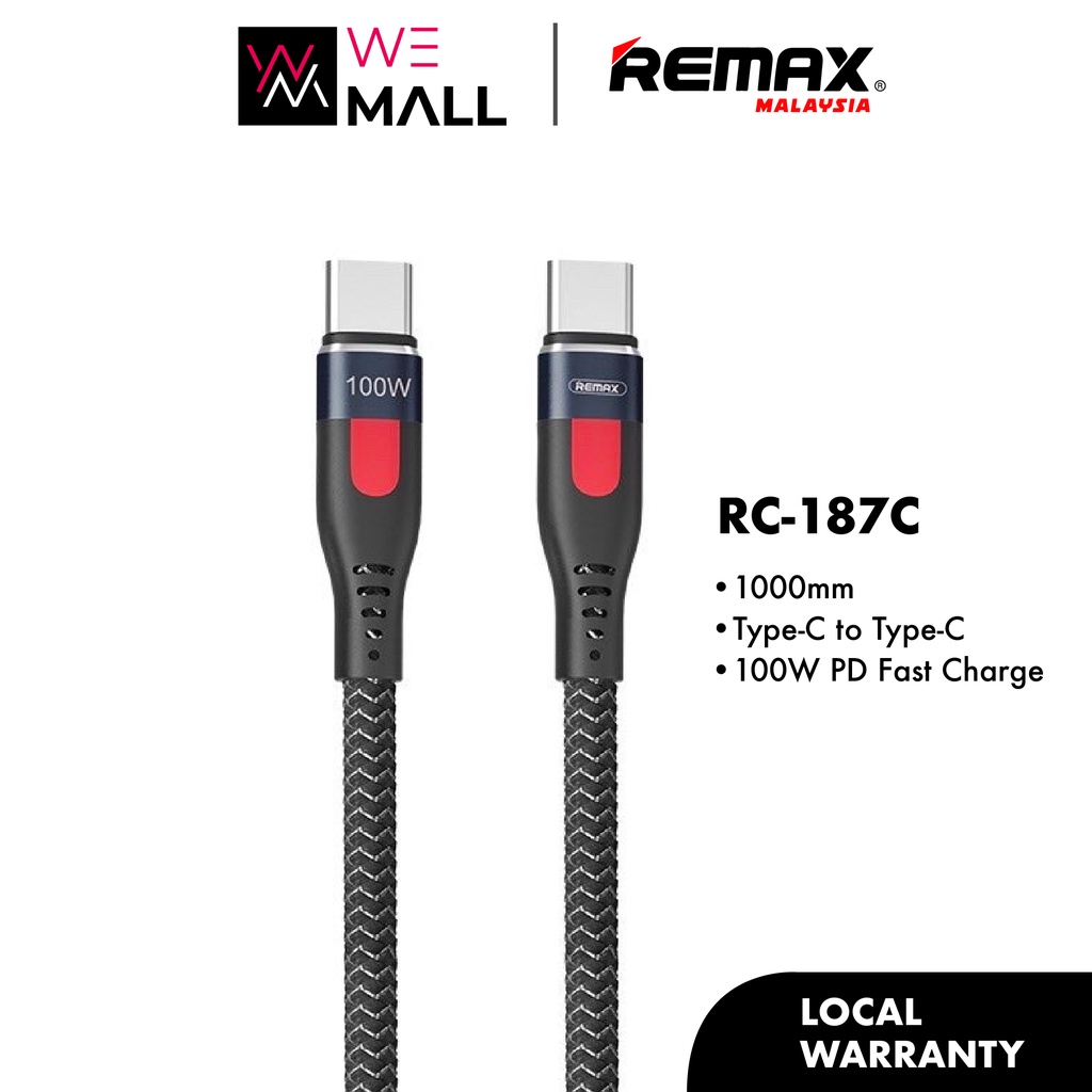 Remax RC-187C Type-C to Type-C 100W PD Alluminium Alloy Fast Charging ...