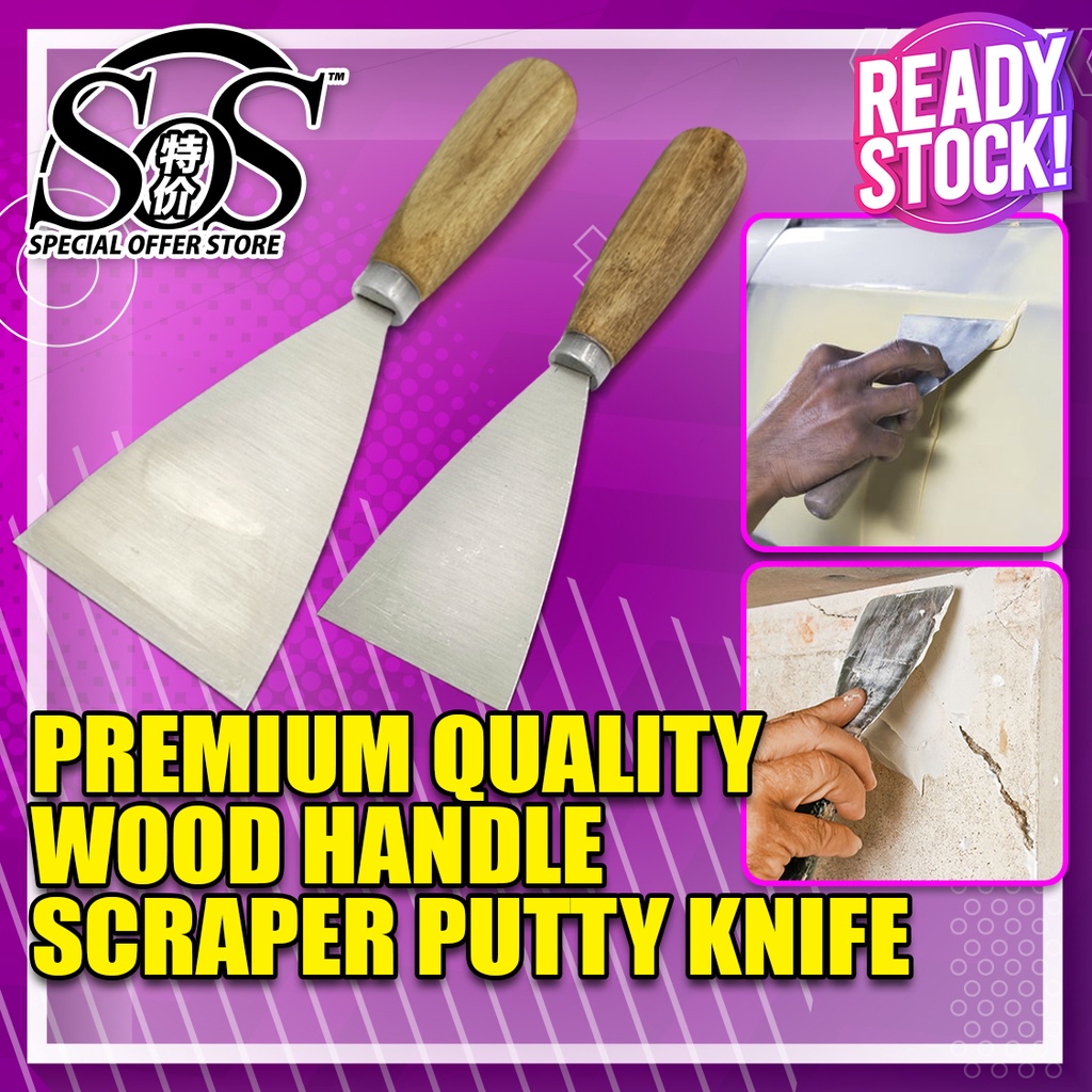1" ~ 4" Stainless Steel Wall Scrapper 】With Wooden Handle Pengikis Cat ...
