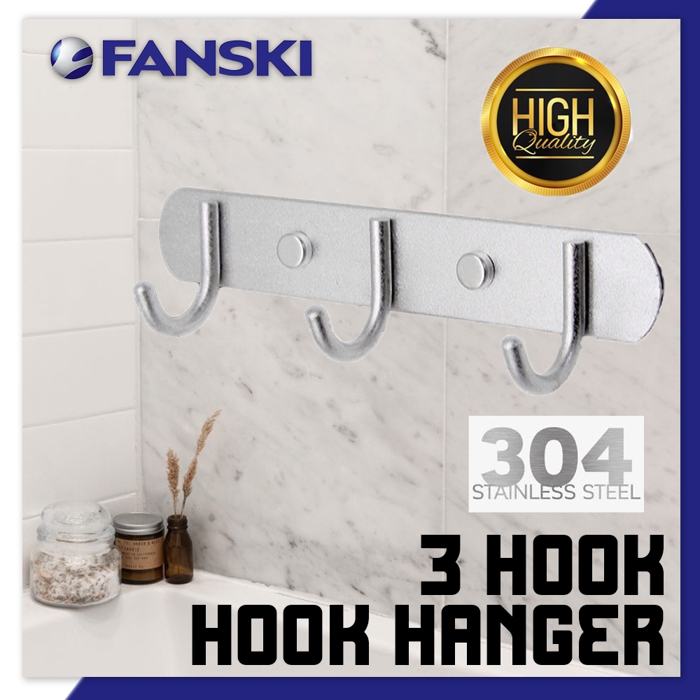 SUS304 Stainless Steel 3 Hook Hanger Tower Bar Key Hook Bathroom Wall ...