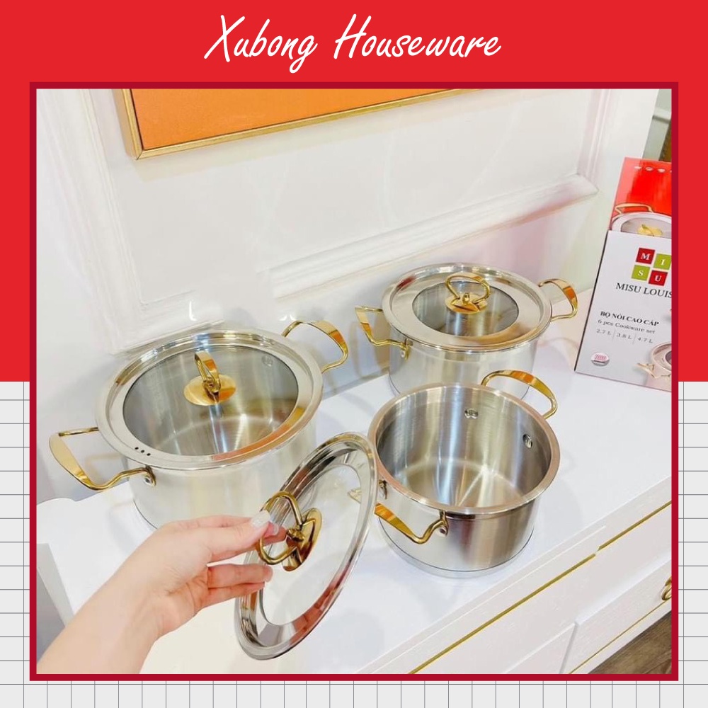 Pot Set of 3 Piece High Quality 304 Stainless Steel, Solid Bottom with ...