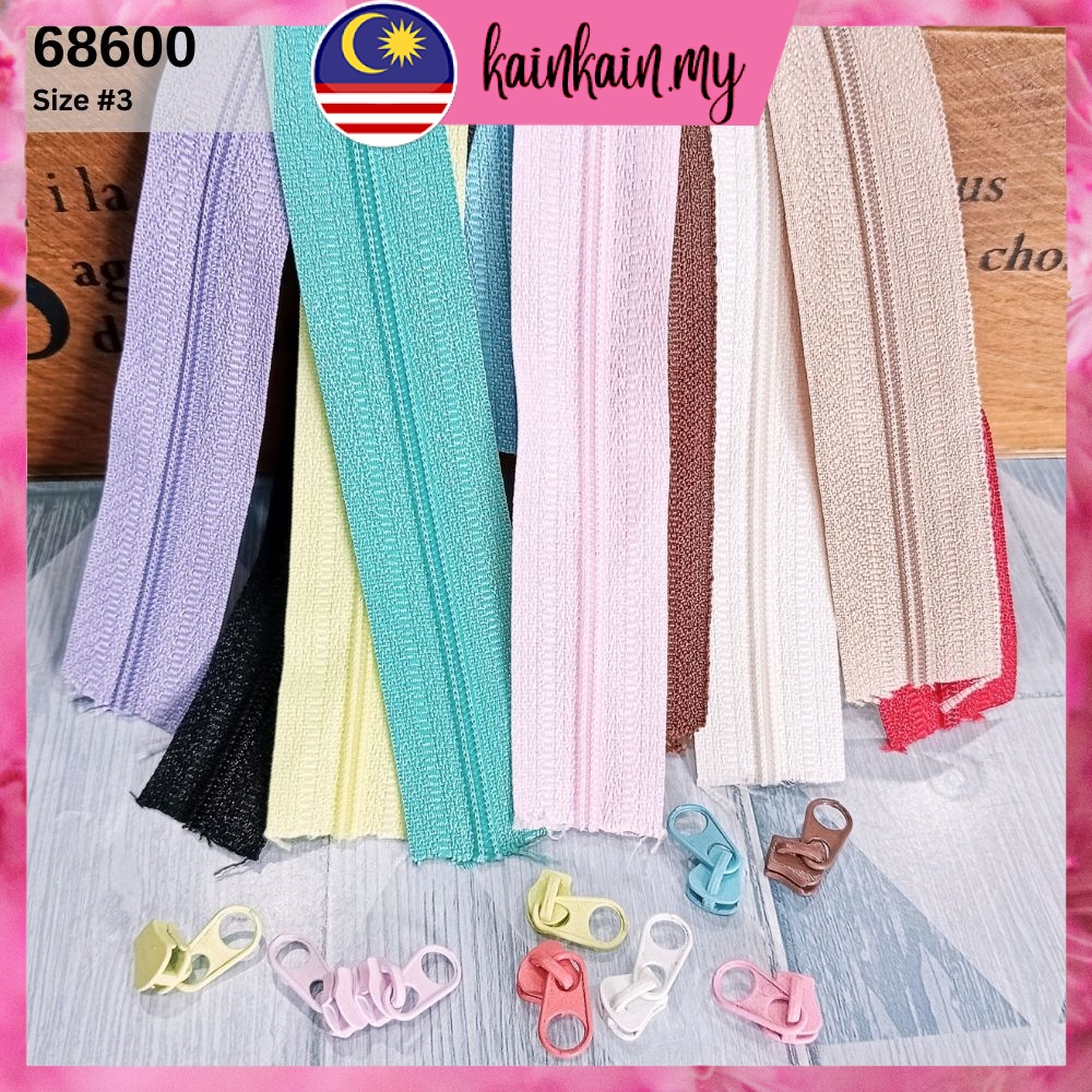 🌸 #3 Nylon Zip Potong by Meter Kusyen Fashion Jahit Handmade Kraf ...
