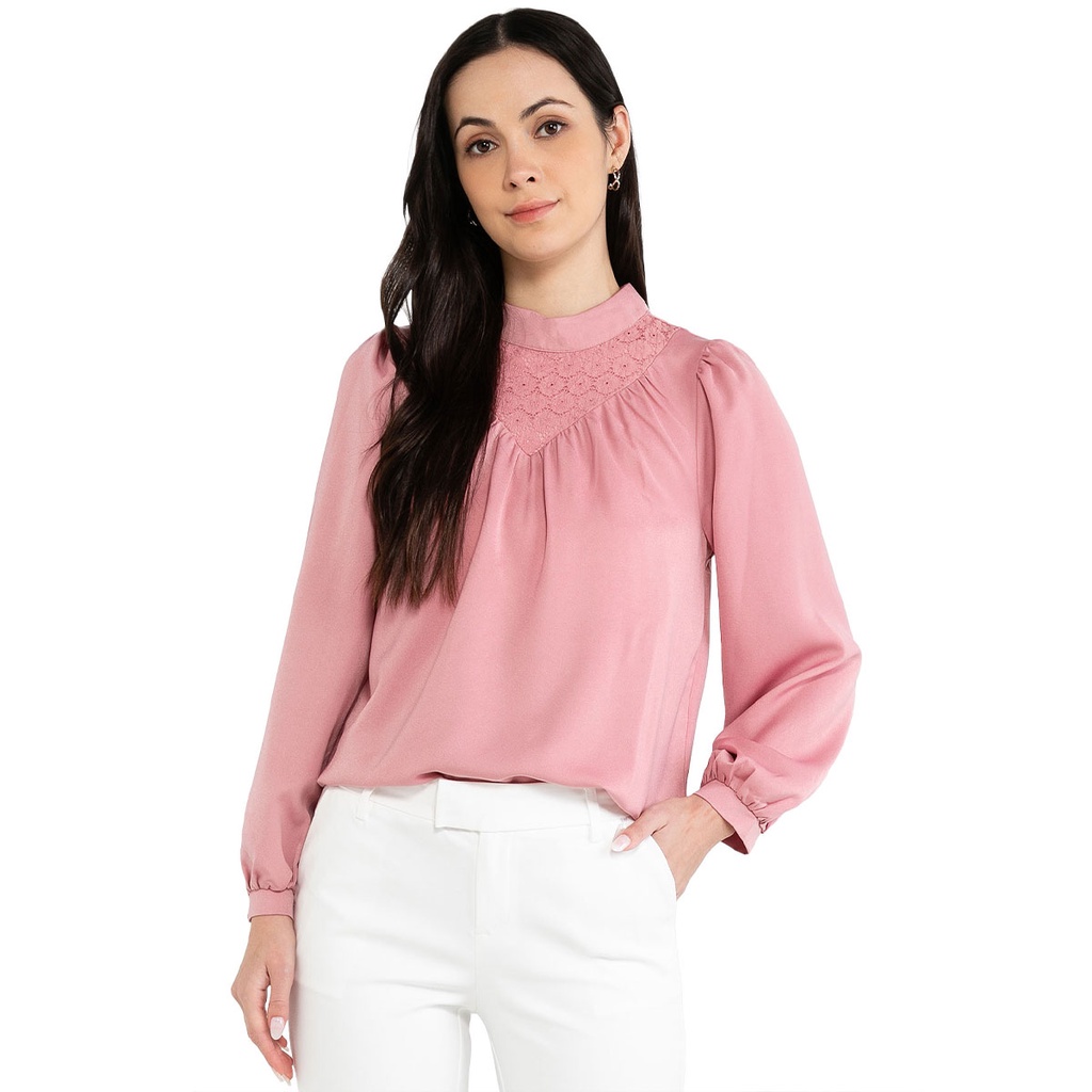 ELLE Apparel V Lace Round Neck Blouse EC200502-A092212 | Shopee Malaysia
