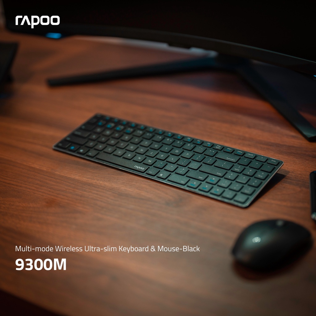 # Rapoo 9300M Multi-Mode Wireless Ultra-slim Keyboard & Mouse # [BLACK] | Shopee Malaysia