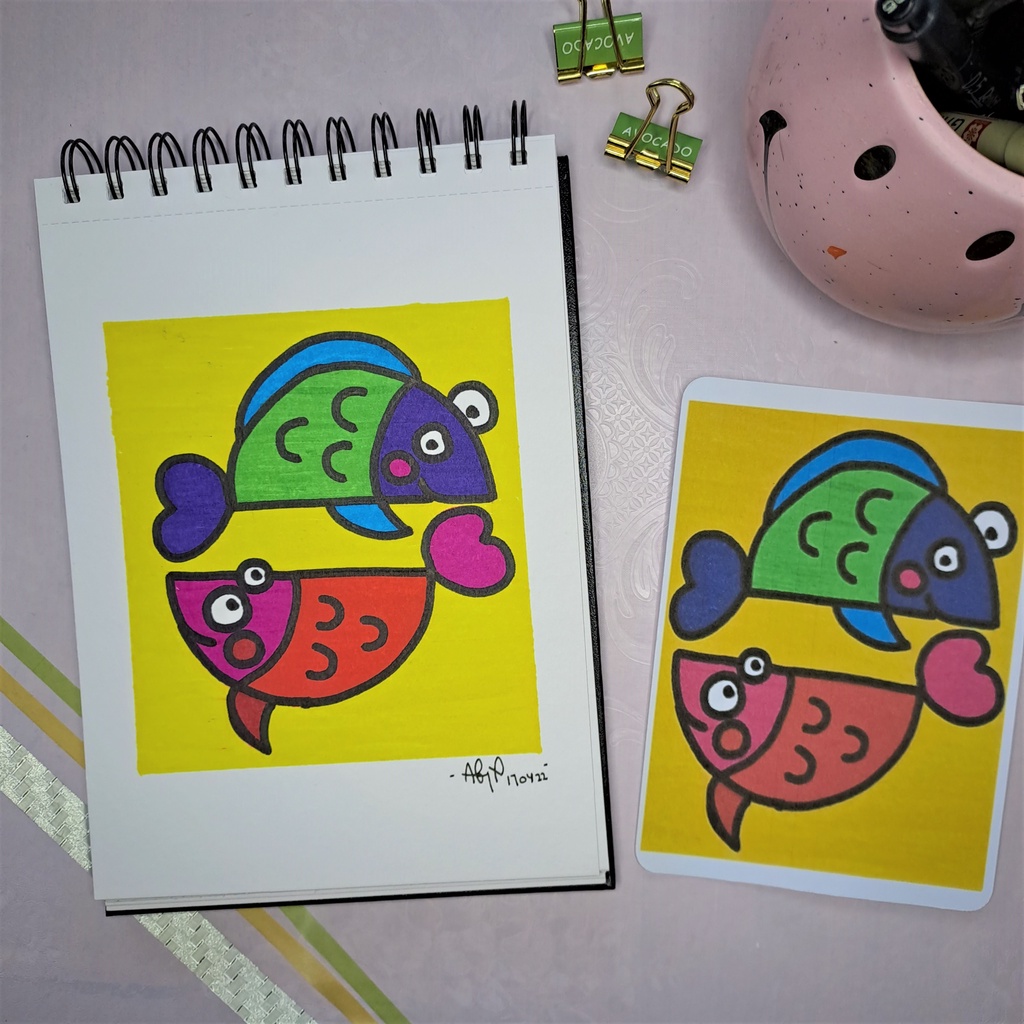 [ABJAARTS] CUBISM SERIES A6 POSTCARD (LOVE FISH) cute postcard artprint ...