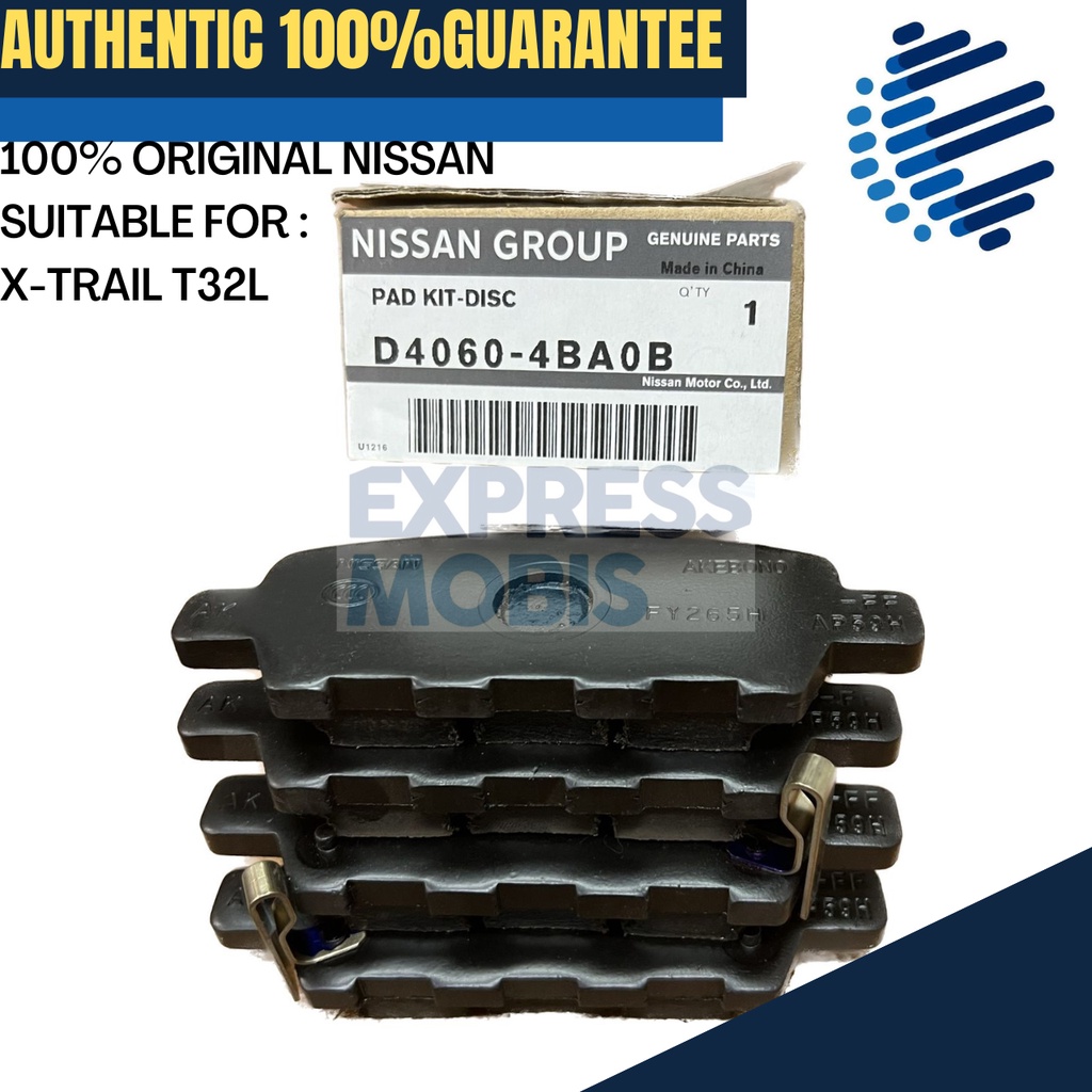 100% ORIGINAL NISSAN REAR BRAKE PAD D4060-4BA0B X-TRAIL T32L | Shopee ...