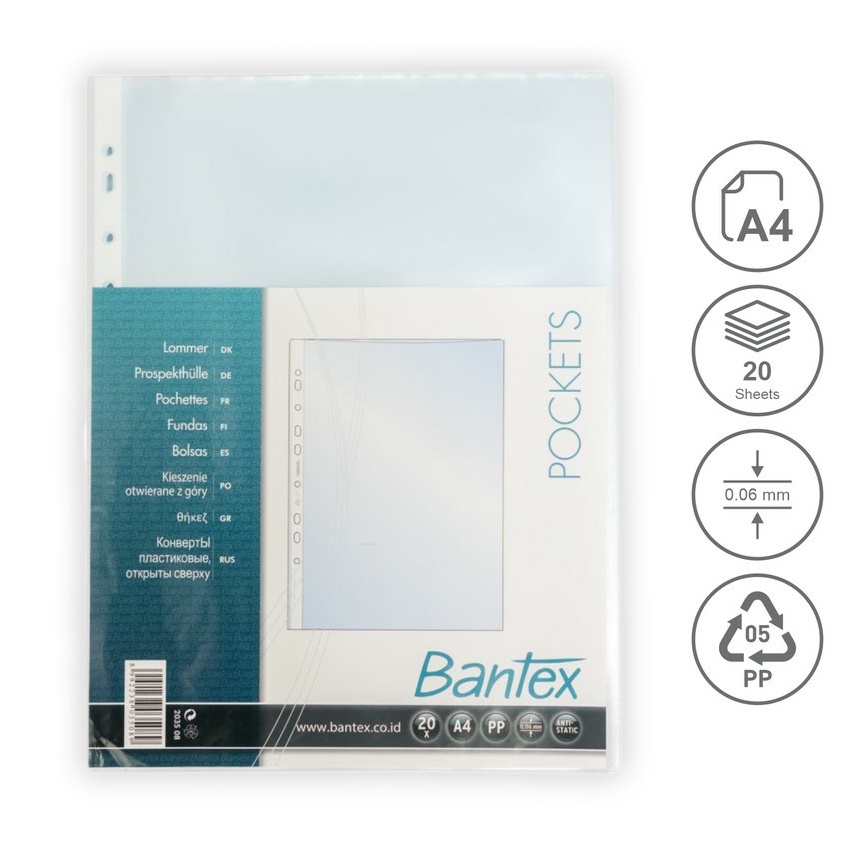 Bantex PP Pocket File Sheet Protector A4 Contains 20 Anti-glare Sheets ...