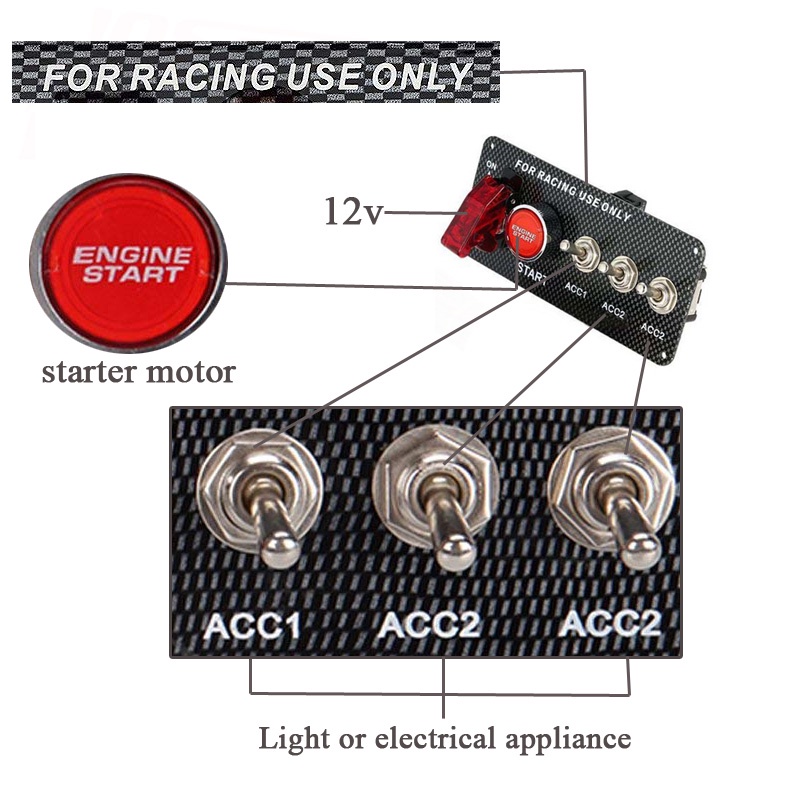 12V LED Ignition Switch Panel for Racing Car Engine Start Push Button ...