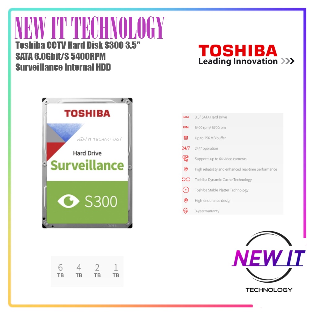 Toshiba CCTV Hard Disk S300 & S300 PRO / AI 3.5" SATA 6.0Gbit/S ...