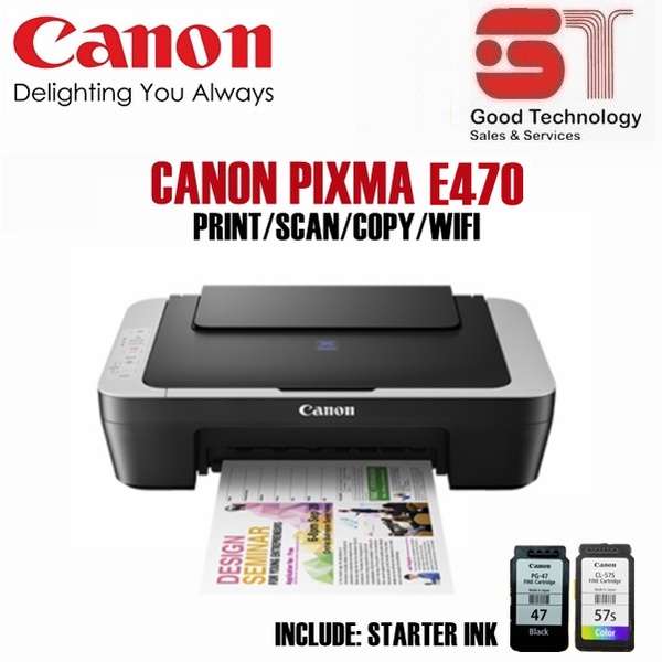 Canon Pixma E470 Inkjet Compact WIRELESS All-in-One Colour Printer ...