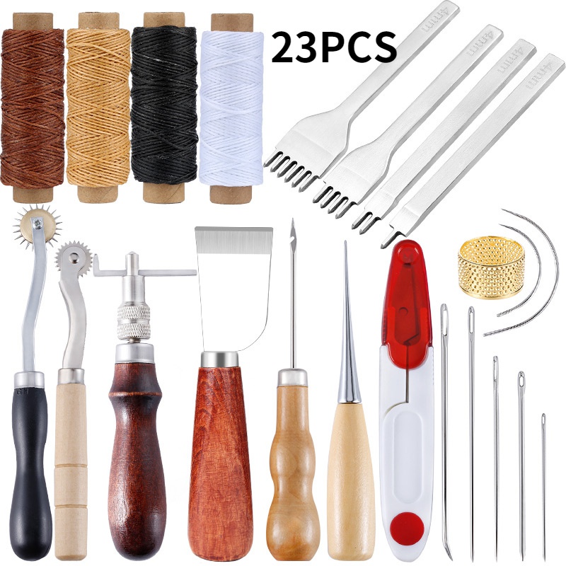 Professional Leather Craft Tools Kit Hand Sewing Stitching Punch ...