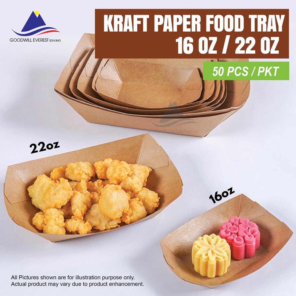 (50pcs+-) Kraft Brown Paper Food Trays / Paper Boat Tray | Shopee Malaysia