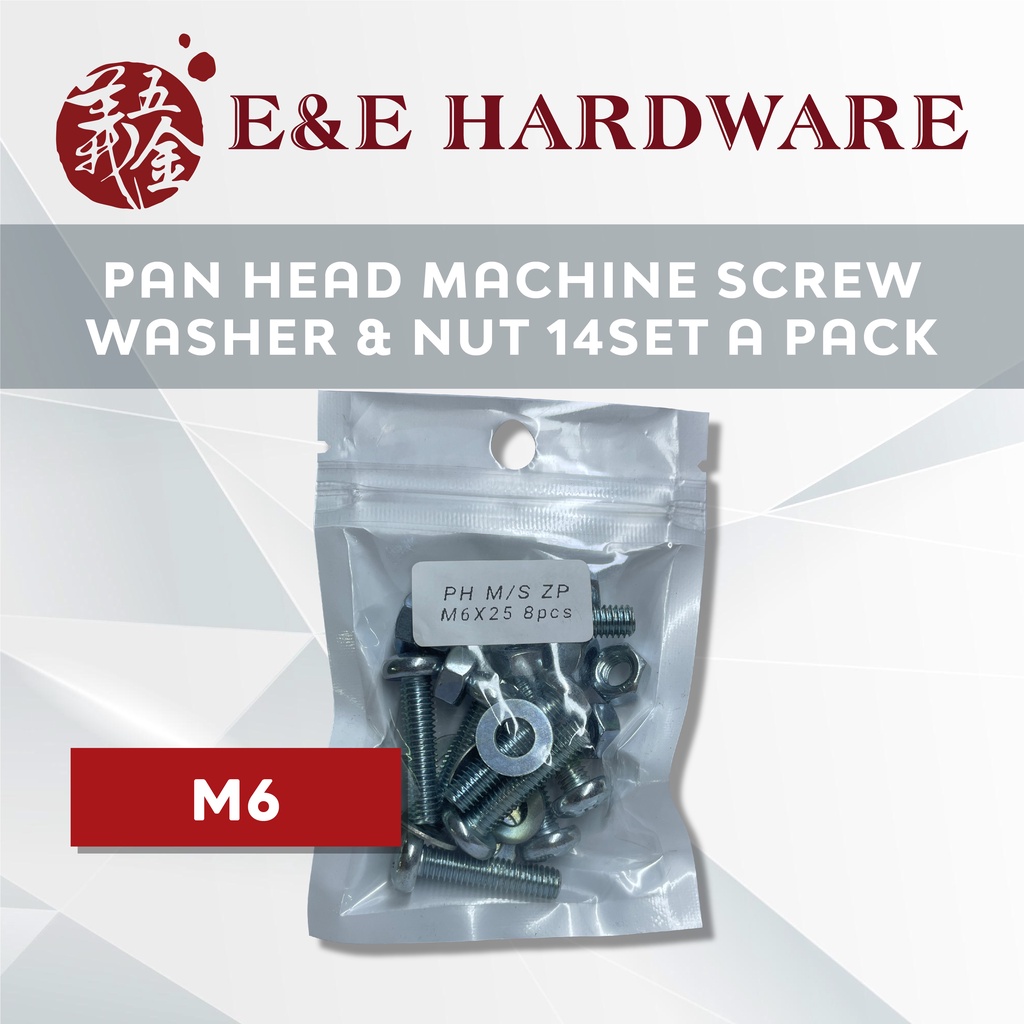 PAN HEAD MACHINE SCREW WASHER & NUT PACKGING SET ( SIZE ) M3 M4 M5 M6 ...