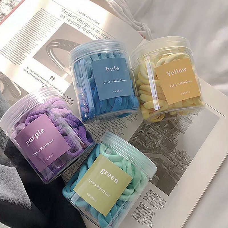 50pc/box High Elastic Candy Color Rubber Band Seamless Hair Tie Head ...