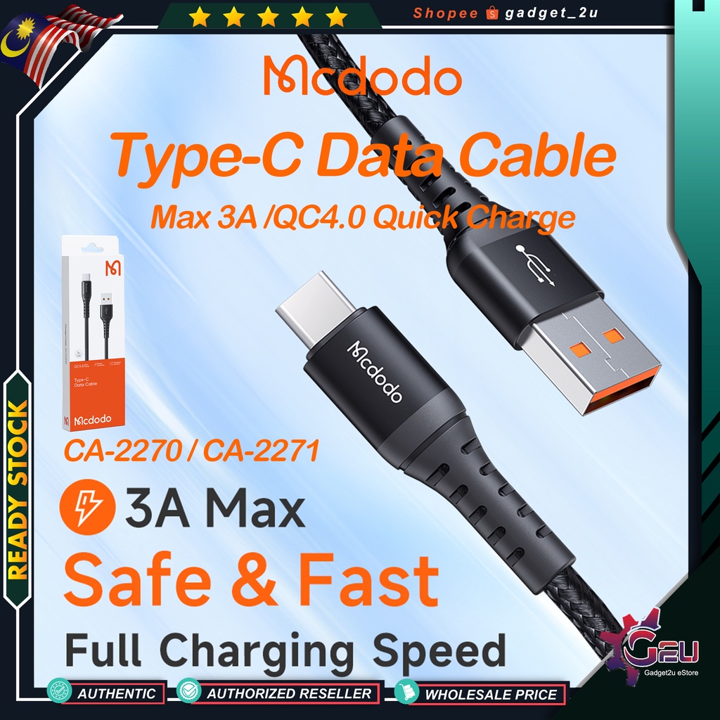 Original Mcdodo Ca 227 Type C Fast Charge Data Cable Max 3a Qc4 0