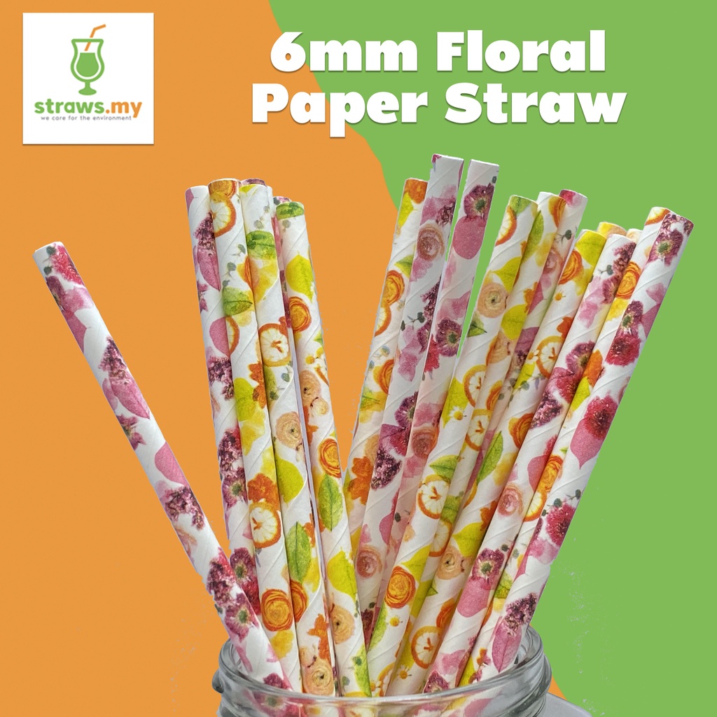 6mm Multi Floral Pattern Paper Straws (30pcs) - Flat End | Straw Kertas ...
