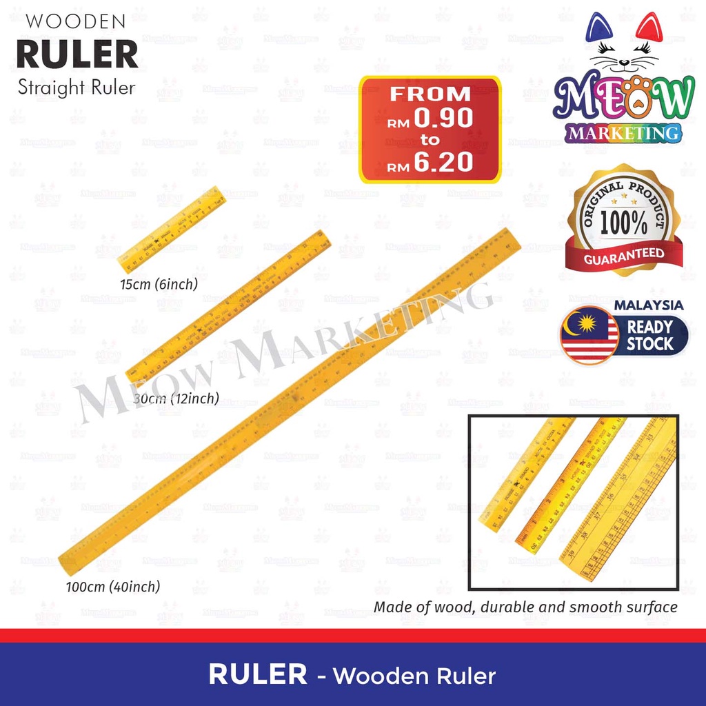 Wood Ruler - 15cm / 30cm / 100cm | Shopee Malaysia