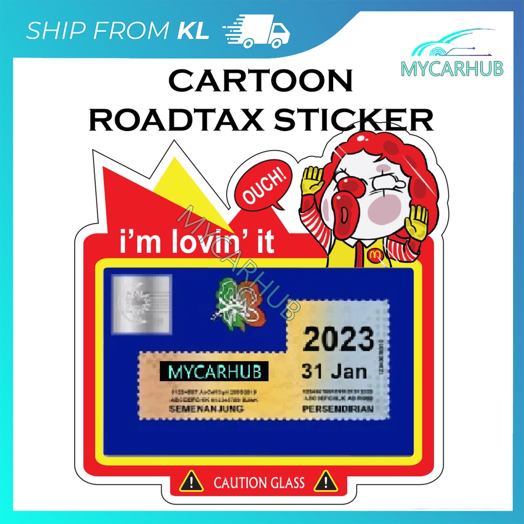 Cartoon Roadtax Sticker McD Sticker Windscreen / Pelekat Cute Road Tax ...