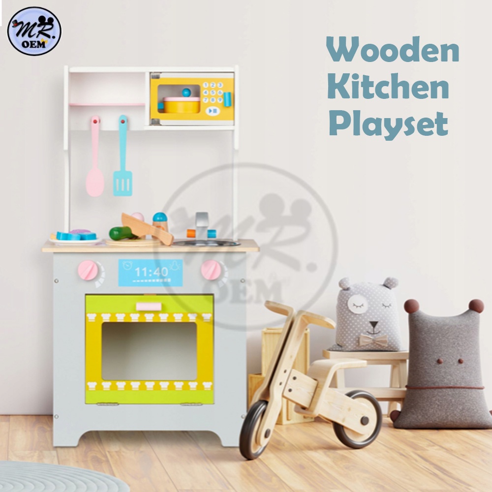MR OEM Kids Big Wooden Kitchen Play Set with storage Pretend Play Cook ...