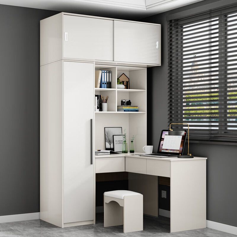 Solid wood wardrobe one-piece computer desk cabinet bedroom student ...