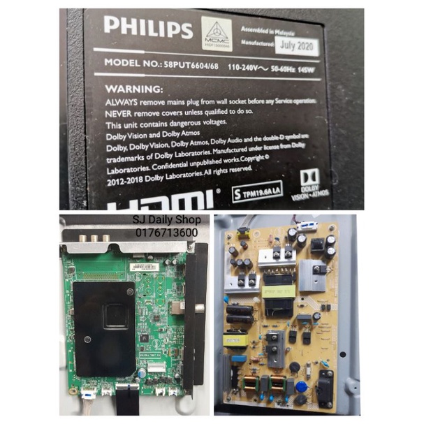 Philips 58PUT6604/68 Main board 715G9907-M0B-B02-005K Power board 715GA052-P02-007-003M | Shopee ...