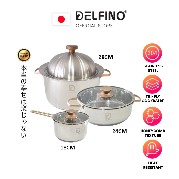 Delfino Rose Pot 3 Layers Of Steel Multi-Purpose Suitable For Induction ...