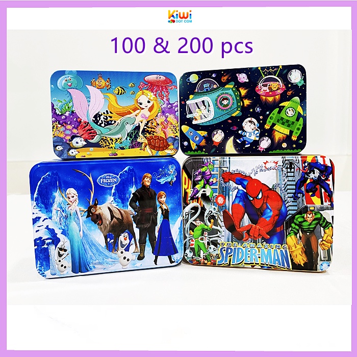 100 & 200 pcs Cartoon jigsaw Puzzles Early Learning Metal Box Kids ...