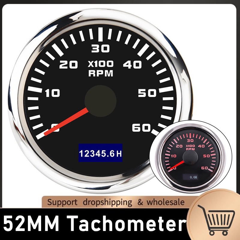 6000 RPM Tacho Meter 52mm Pointer Tachometer Gauge 9-30V With Red ...