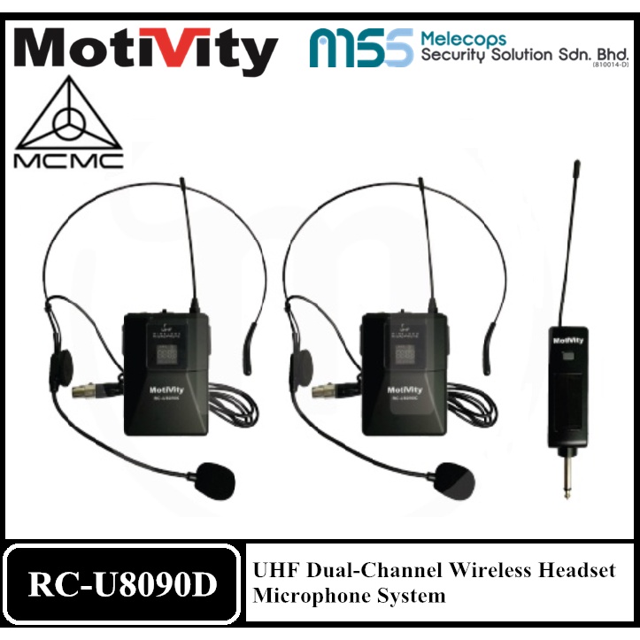 MOTIVITY RC-U8090D UHF Dual-Channel Wireless Headset Microphone System ...