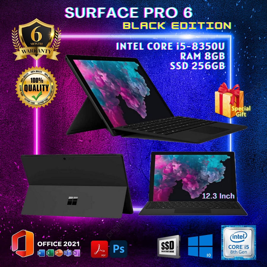 USED GRADE A+ MICROSOFT SURFACE PRO 6 [BLACK EDITION] Intel Core i5 8th ...